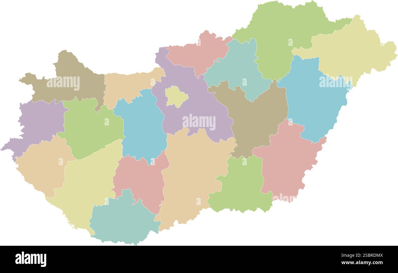 Vector regional blank map of Hungary with counties or territories and ...
