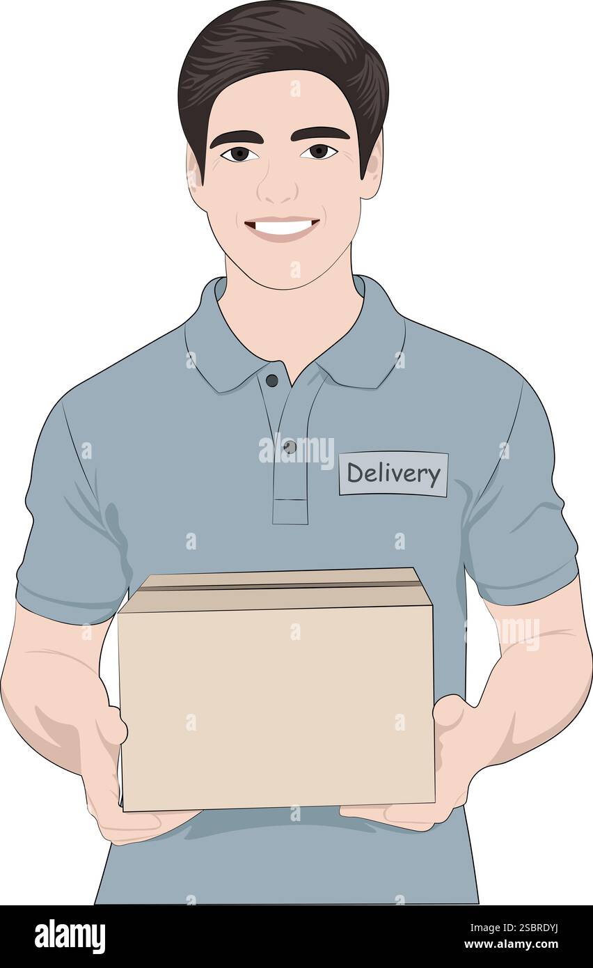 Delivery parcel package boy mobile hi-res stock photography and images ...