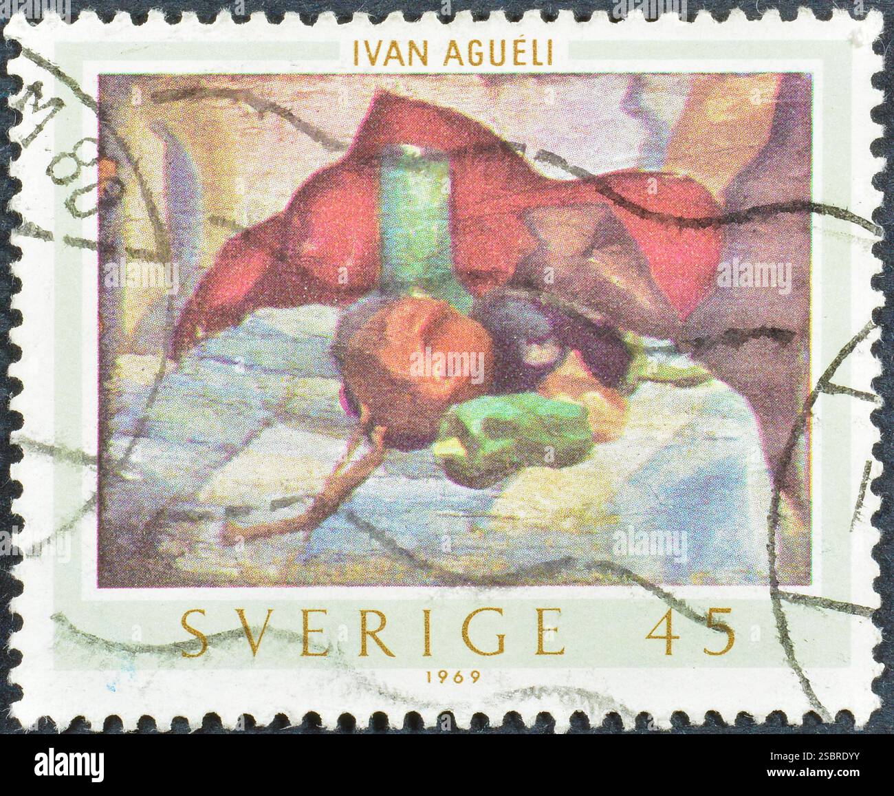 Cancelled postage stamp printed by Sweden, that shows painting by Ivan ...