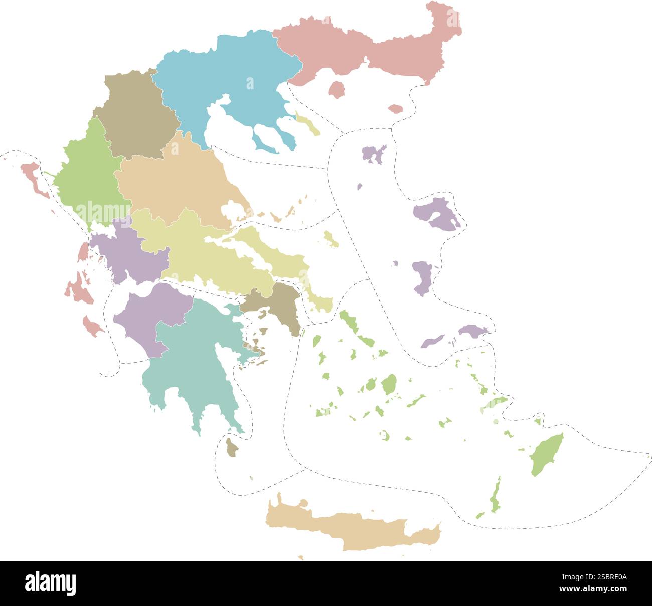 Vector blank map of Greece with regions or territories and administrative divisions. Editable ...