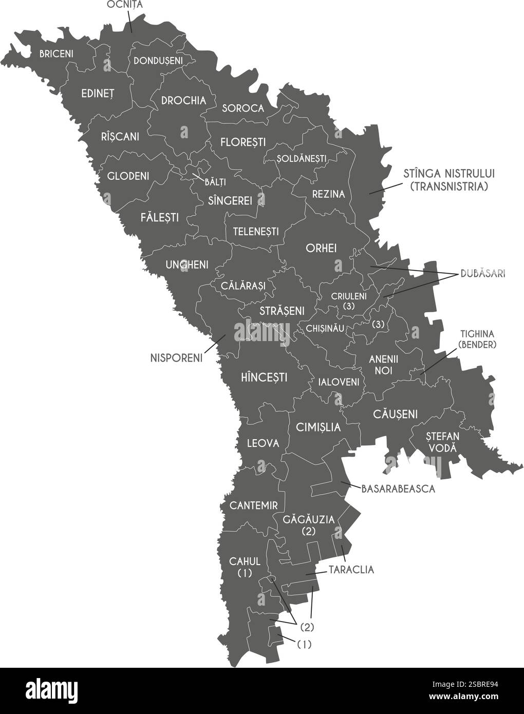 Vector regional map of Moldova with administrative divisions in ...