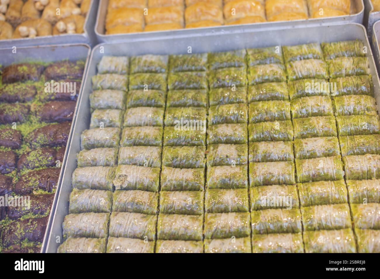 Traditional Turkish dessert Baklava in tray from Istanbul Turkey Stock ...