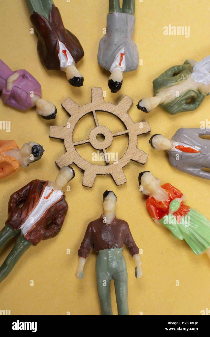 Colorful diverse miniature people figurines make crowd on ground Stock ...