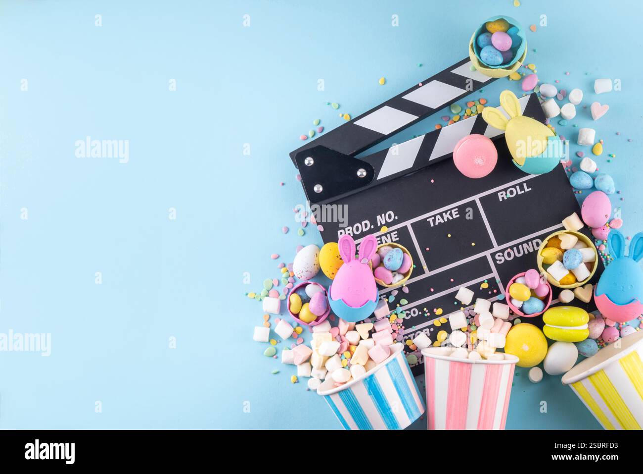 Easter film and movie background. Cinema clapper-board with Easter ...