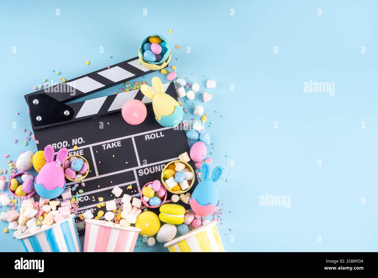 Easter film and movie background. Cinema clapper-board with Easter ...