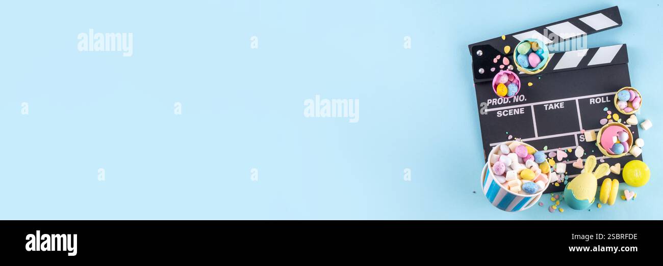 Easter film and movie background. Cinema clapper-board with Easter ...