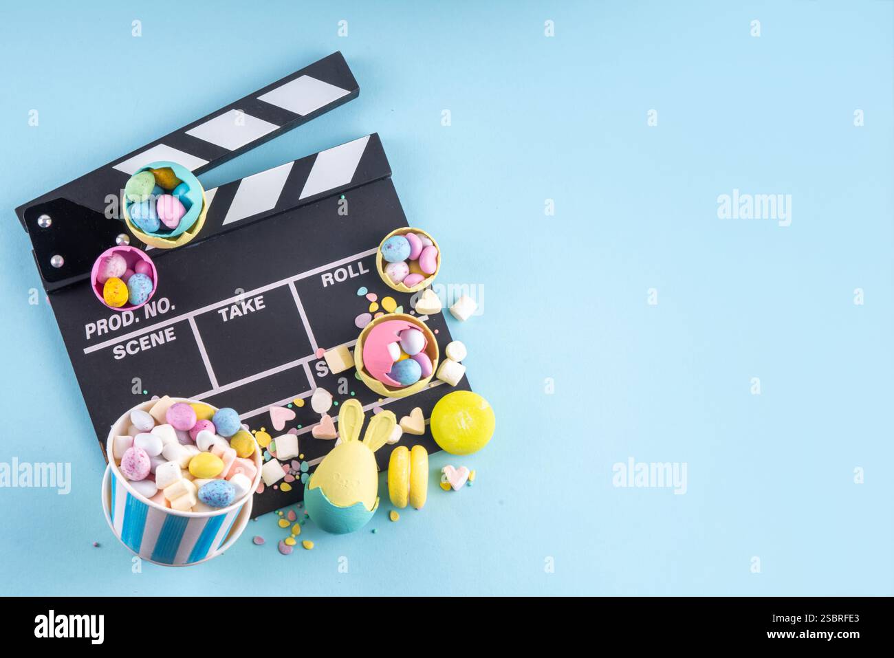 Easter film and movie background. Cinema clapper-board with Easter ...