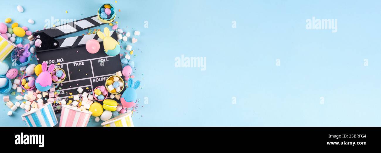 Easter film and movie background. Cinema clapper-board with Easter ...