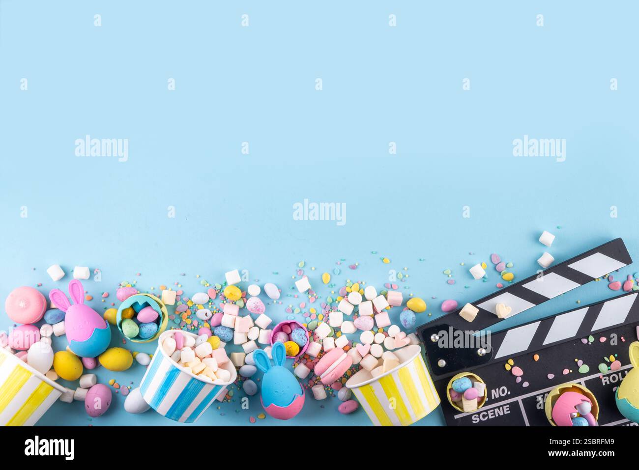 Easter film and movie background. Cinema clapper-board with Easter ...