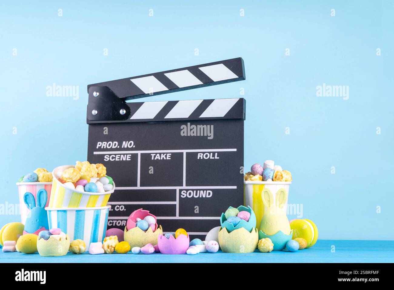 Easter film and movie background. Cinema clapper-board with Easter ...