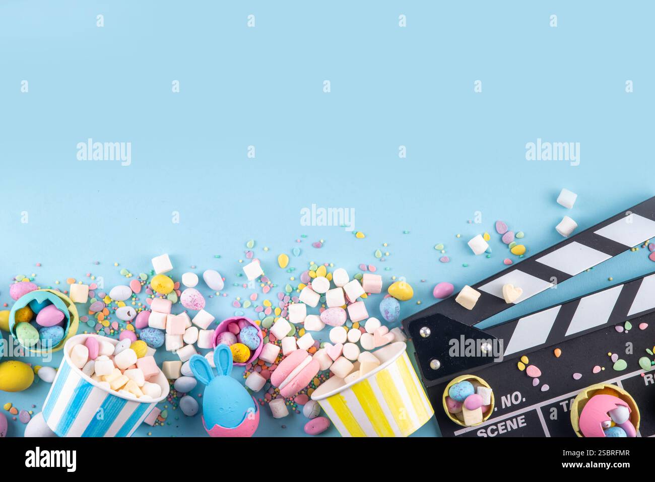 Easter film and movie background. Cinema clapper-board with Easter ...