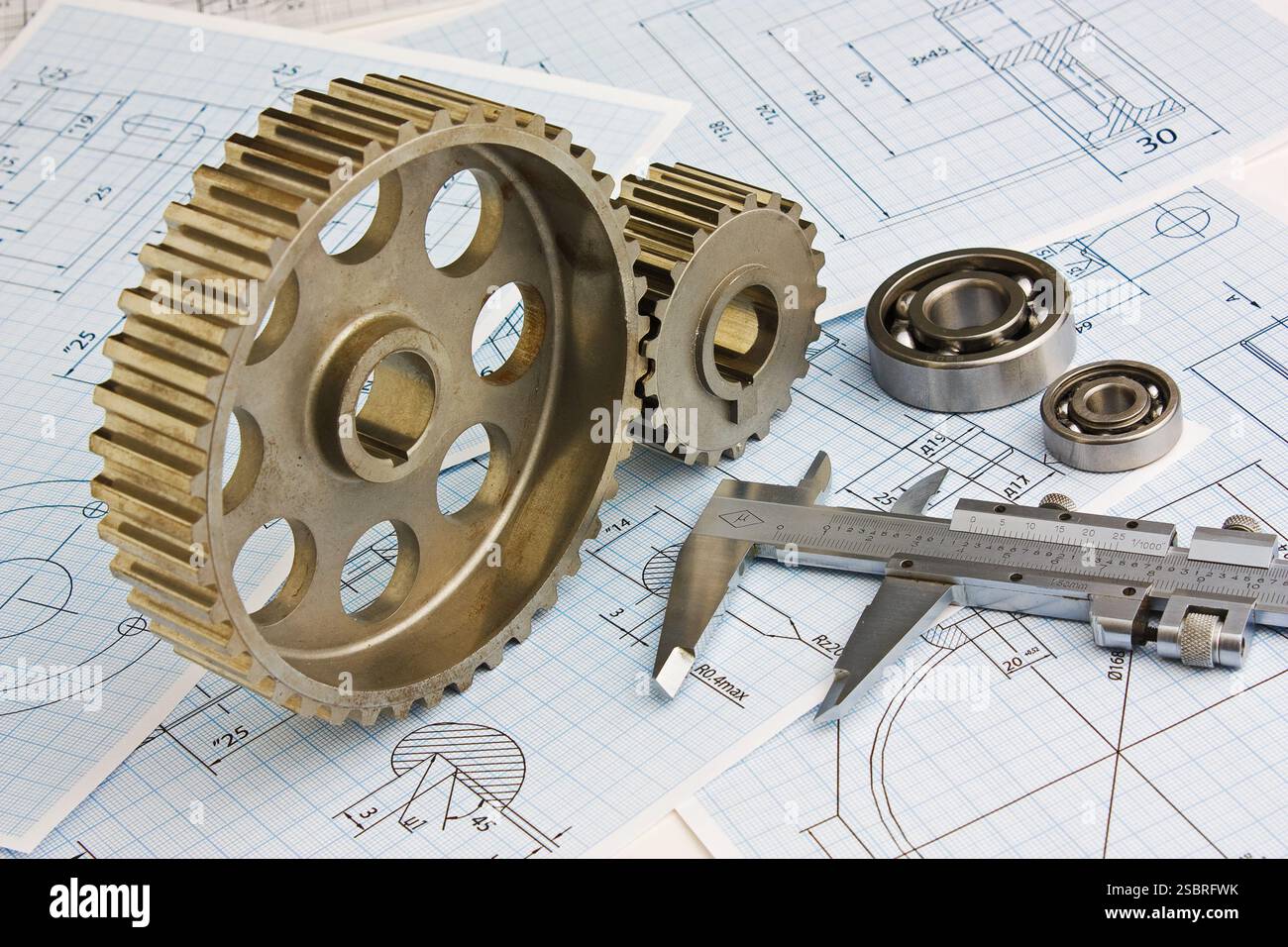 tools and mechanisms detail on the background of technical drawings ...