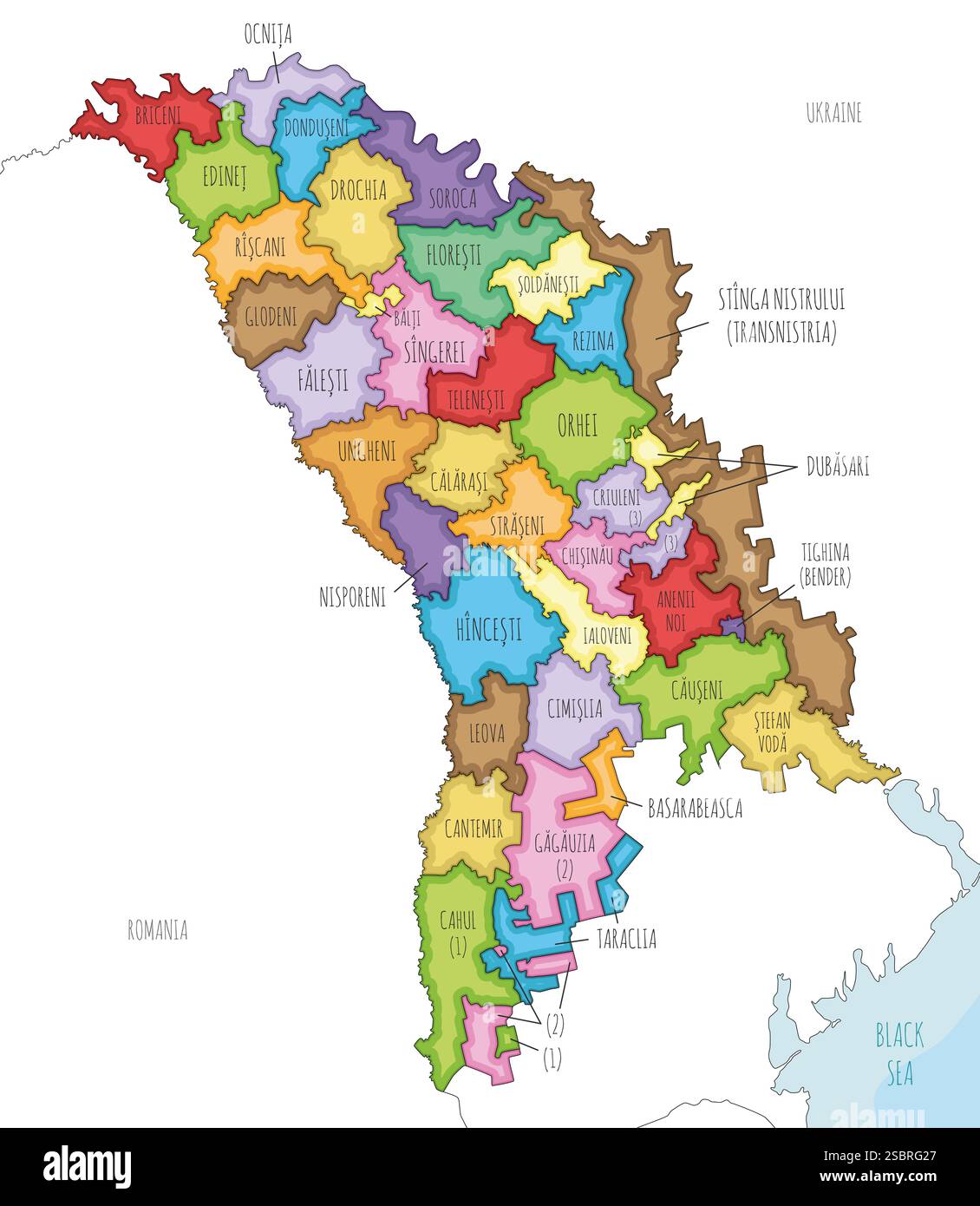 Vector illustrated regional map of Moldova with administrative ...