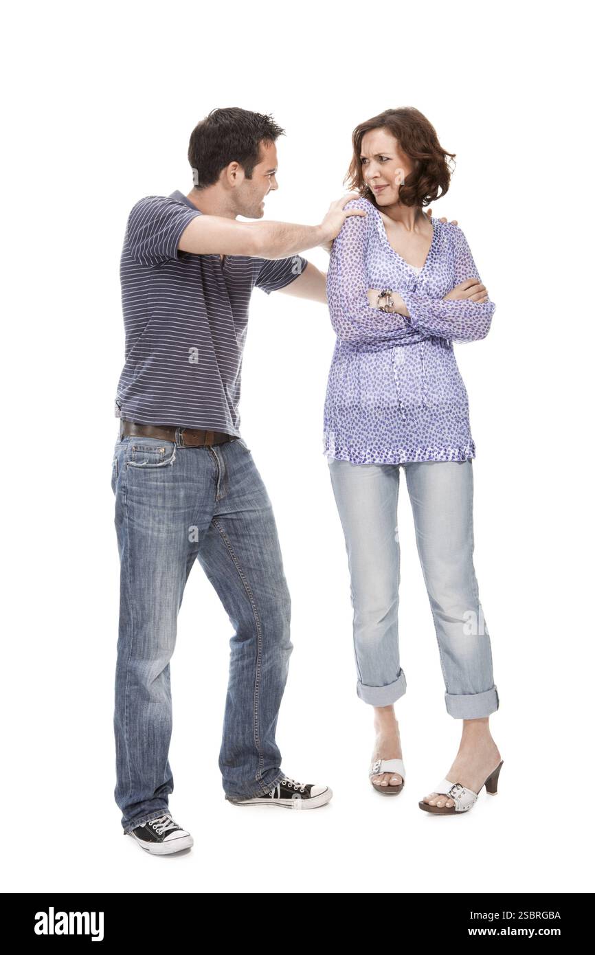 Angry couple yelling at each other isolated over white Stock Photo - Alamy
