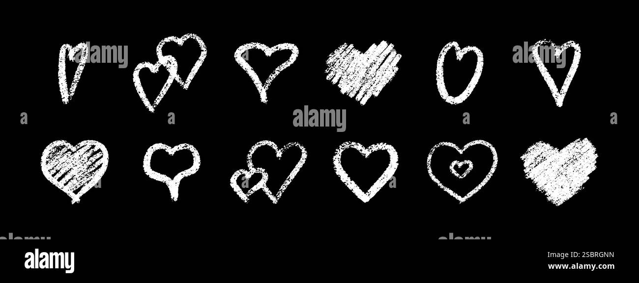Chalk heart vector collection on black background Stock Vector Image ...
