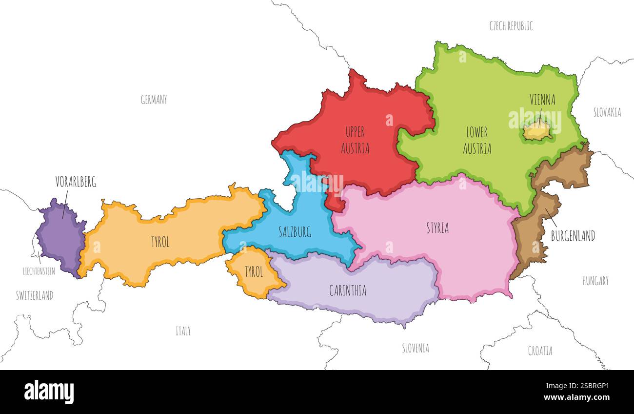 Vector illustrated regional map of Austria with federal states and ...