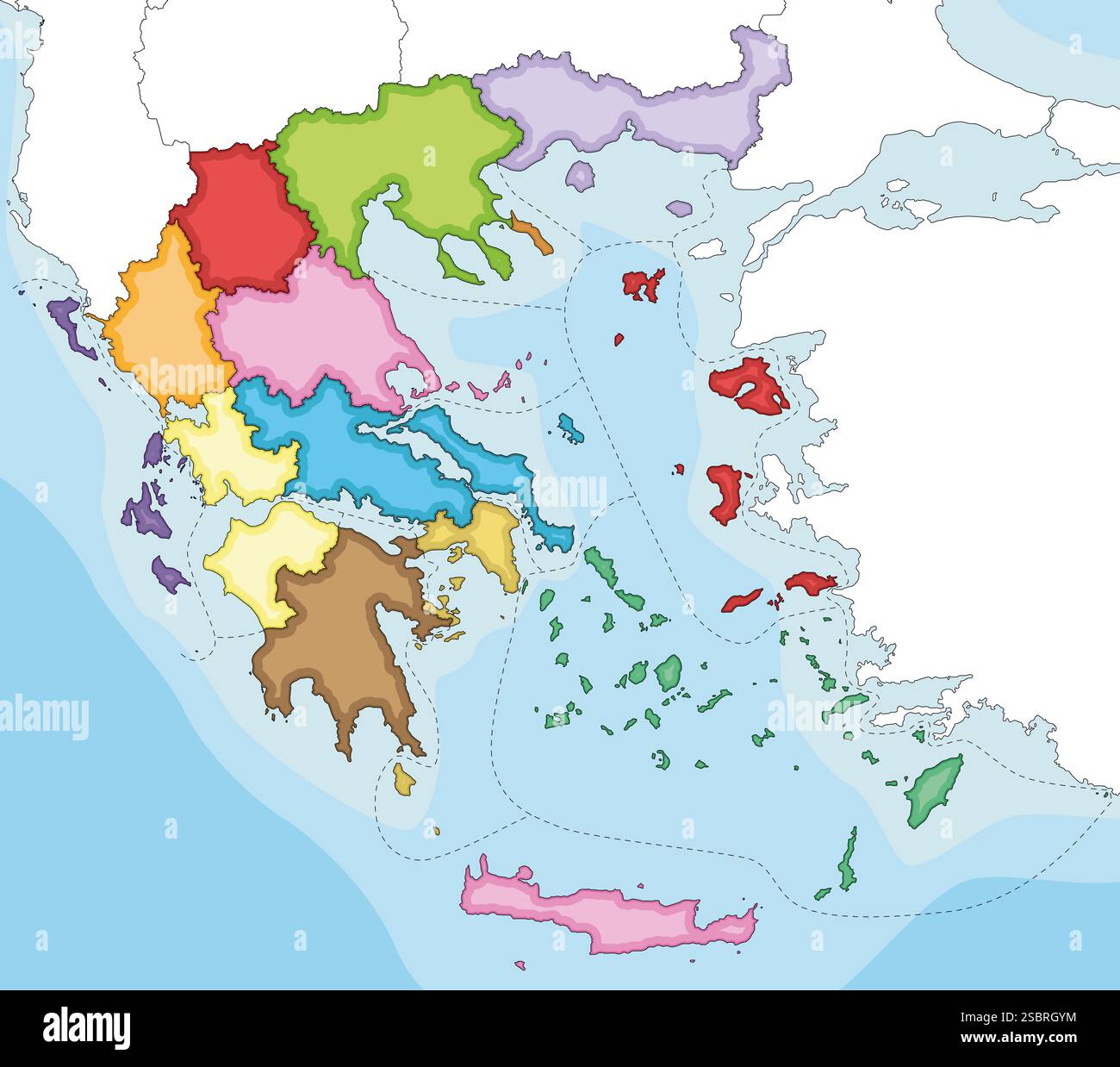Vector illustrated blank map of Greece with regions and administrative ...