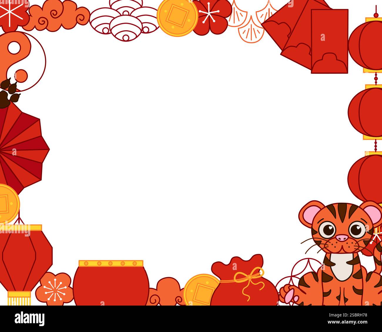 2034 New year of Tiger. Chinese traditional elements for lunar lantern ...