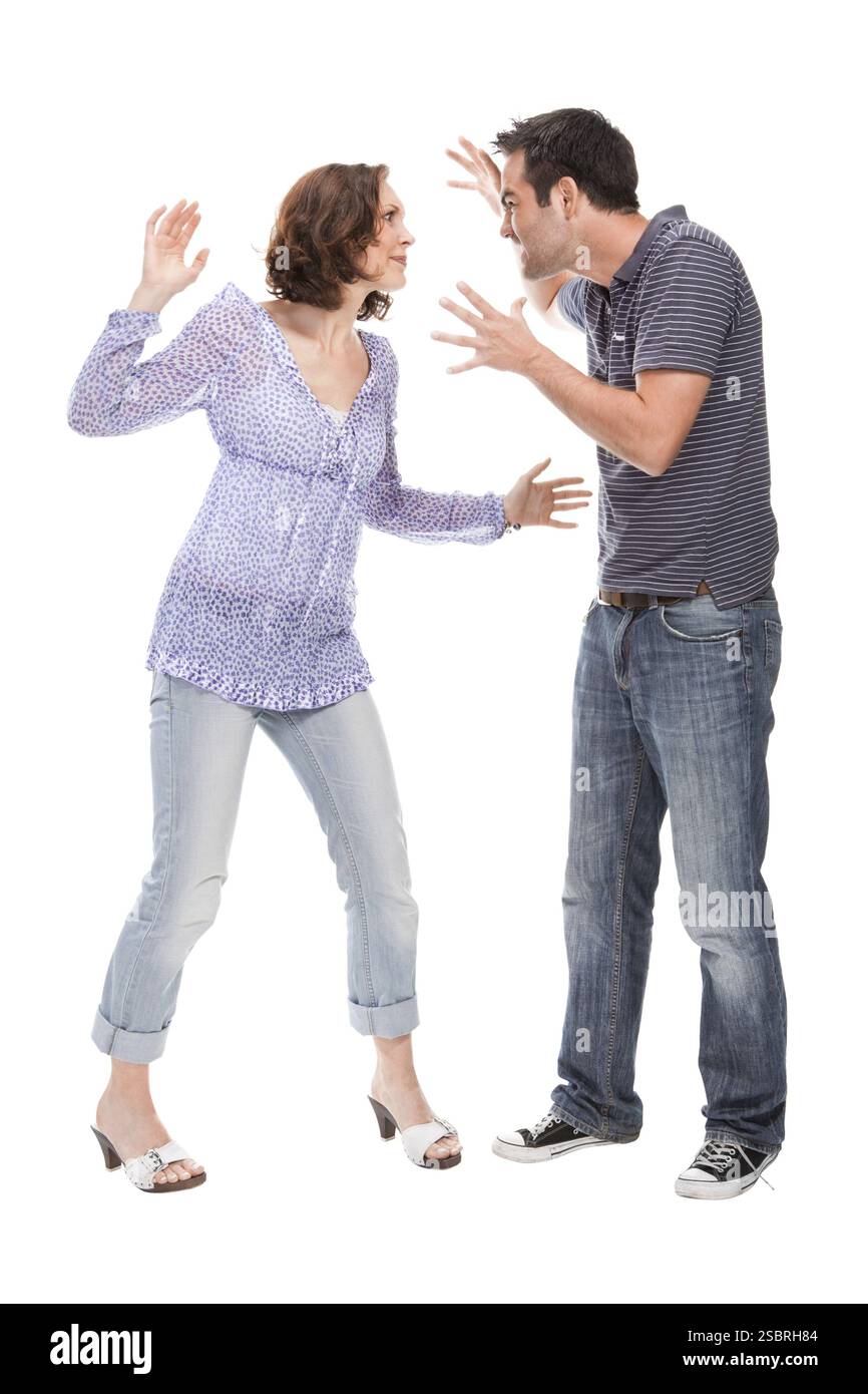 Angry couple yelling at each other isolated over white Stock Photo - Alamy