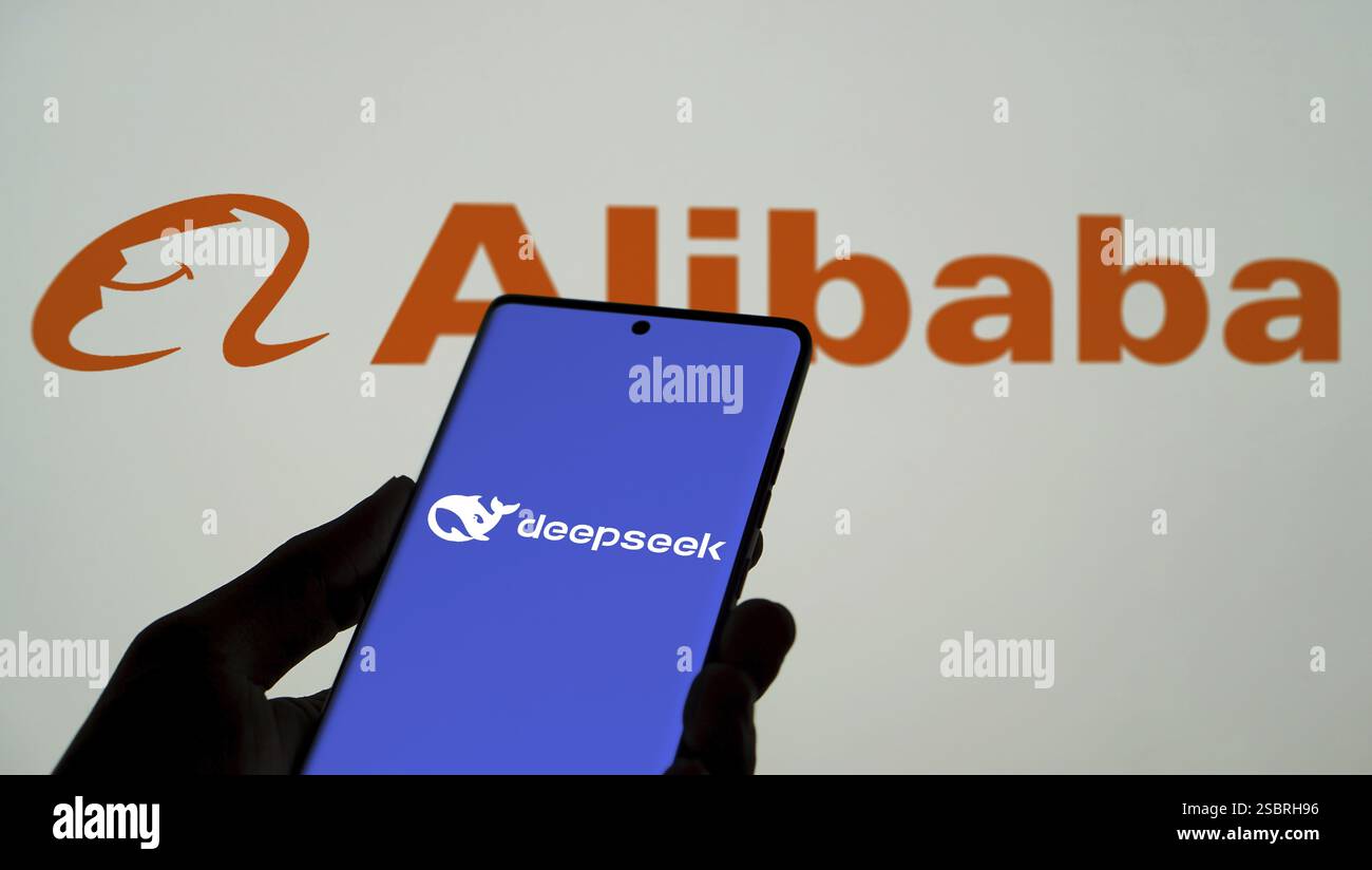 Alibaba logo in contrast to Deepseek AI, symbolizing the competition ...