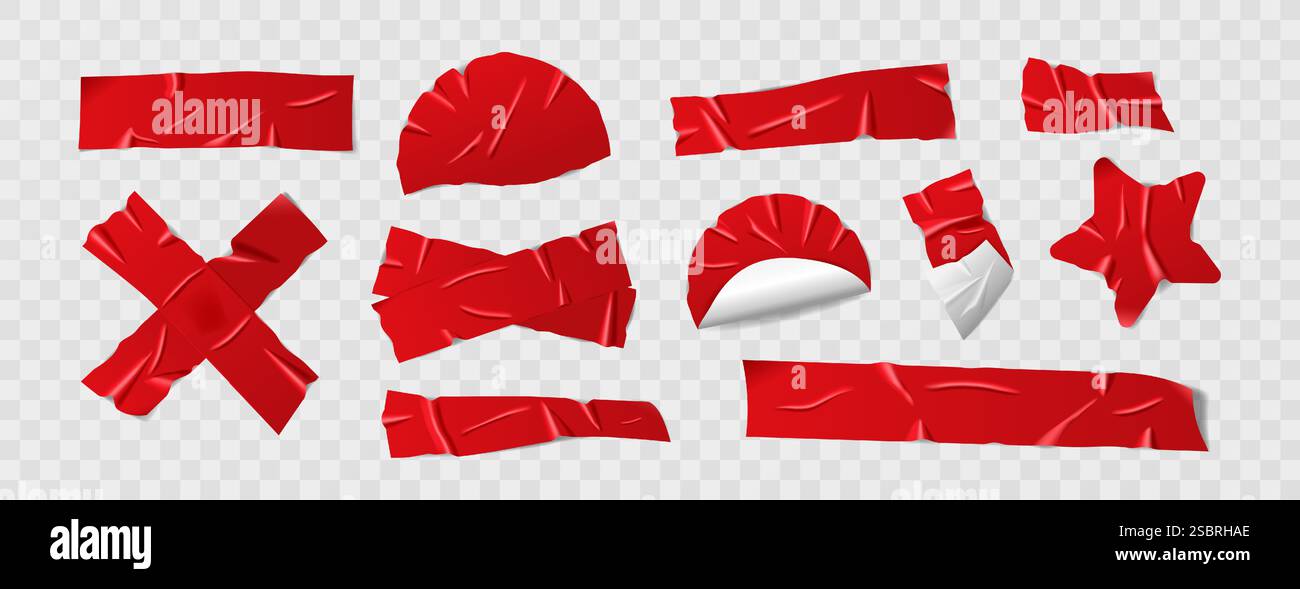 Set of realistic red pieces of sticky duct tape Stock Vector Image ...