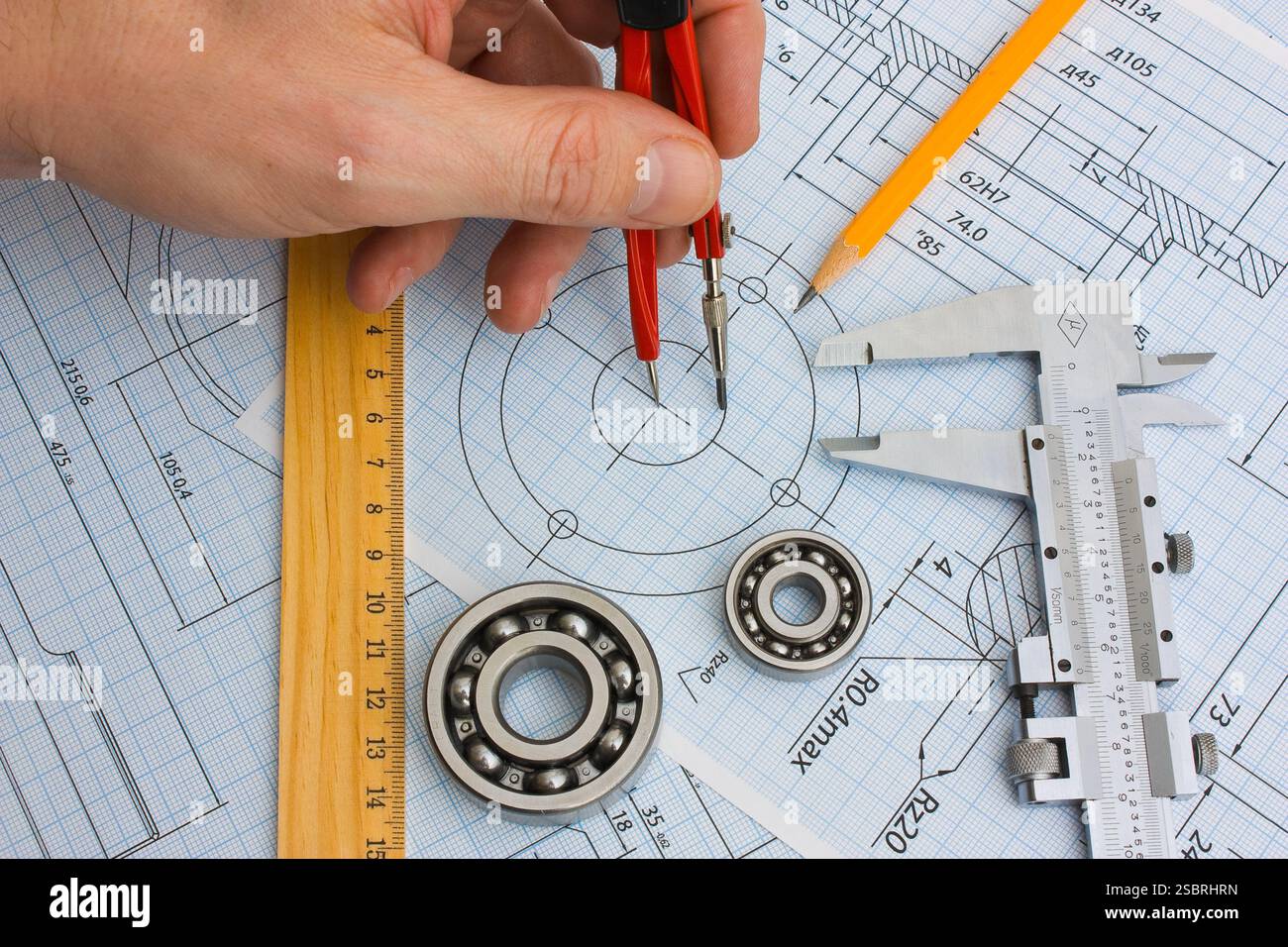 tools and mechanisms detail on the background of technical drawings ...
