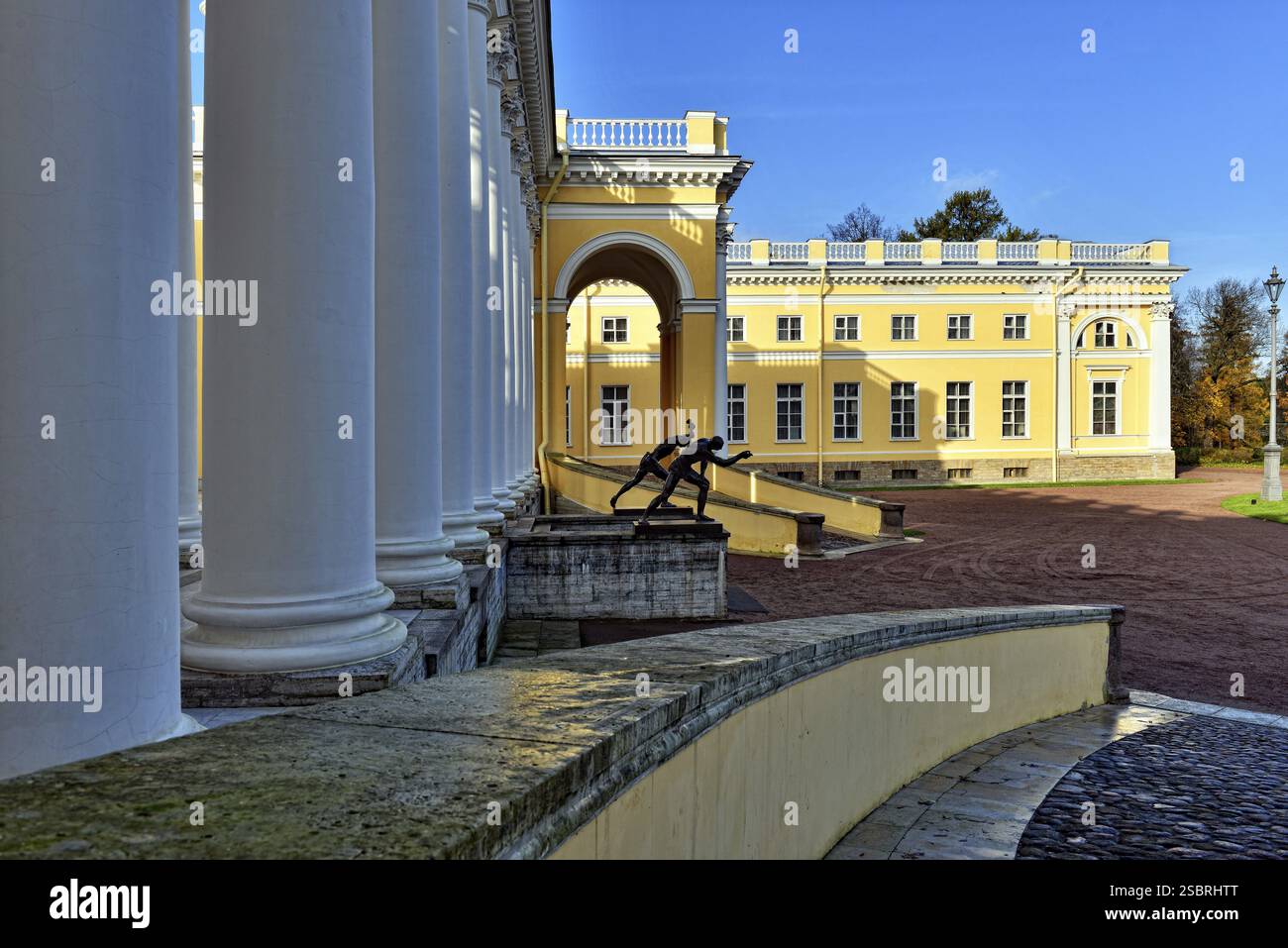The exterior of Alexander palace in Pushkin, Russia. Autumn landscape ...