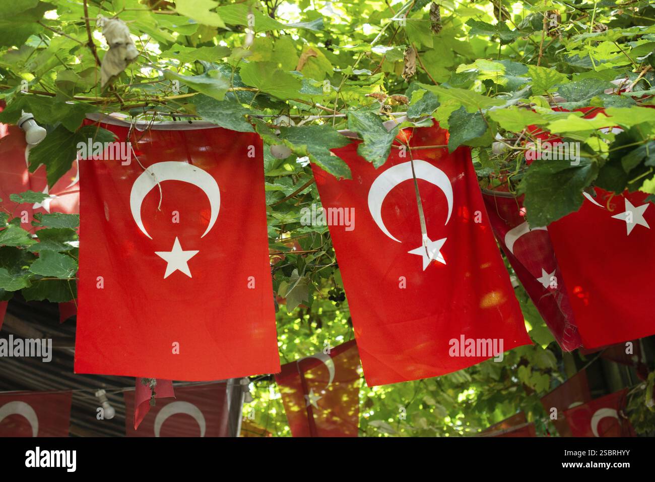 Turkish national flag in open air on a rope Stock Photo - Alamy
