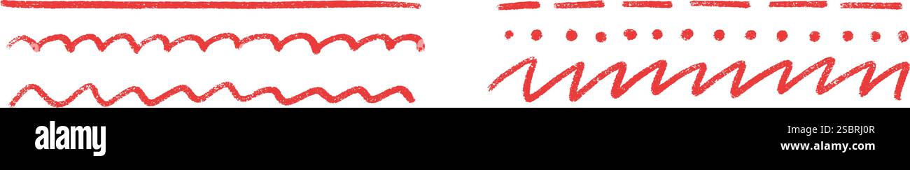Red crayon underline collection - straight lines, waves, dots, rough ...