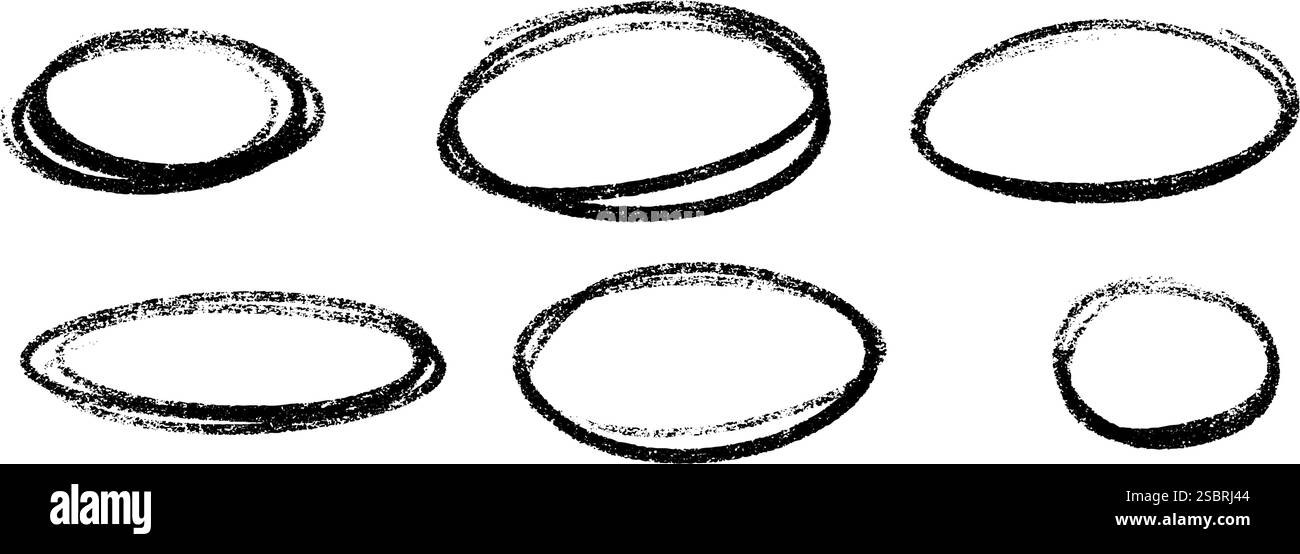 Crayon highlight oval frames set with textured black brush strokes on ...