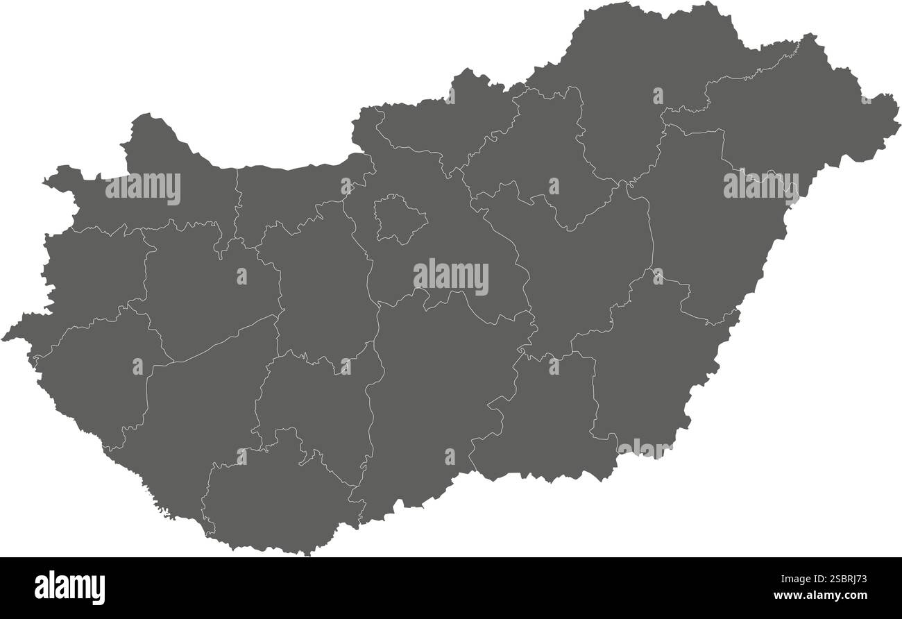 Vector regional blank map of Hungary with counties or territories and ...
