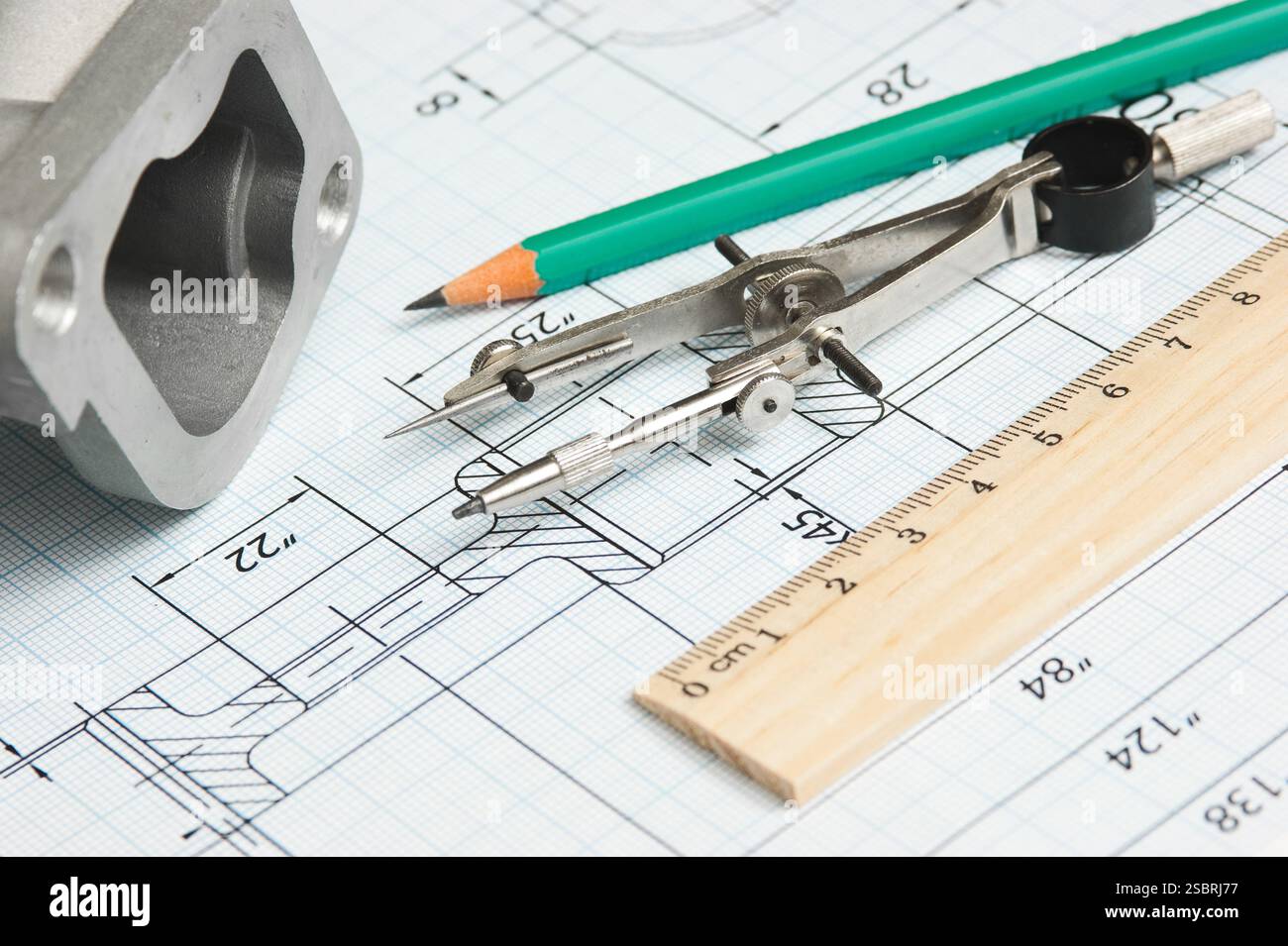 drawings of mechanisms with parts and tools Stock Photo - Alamy