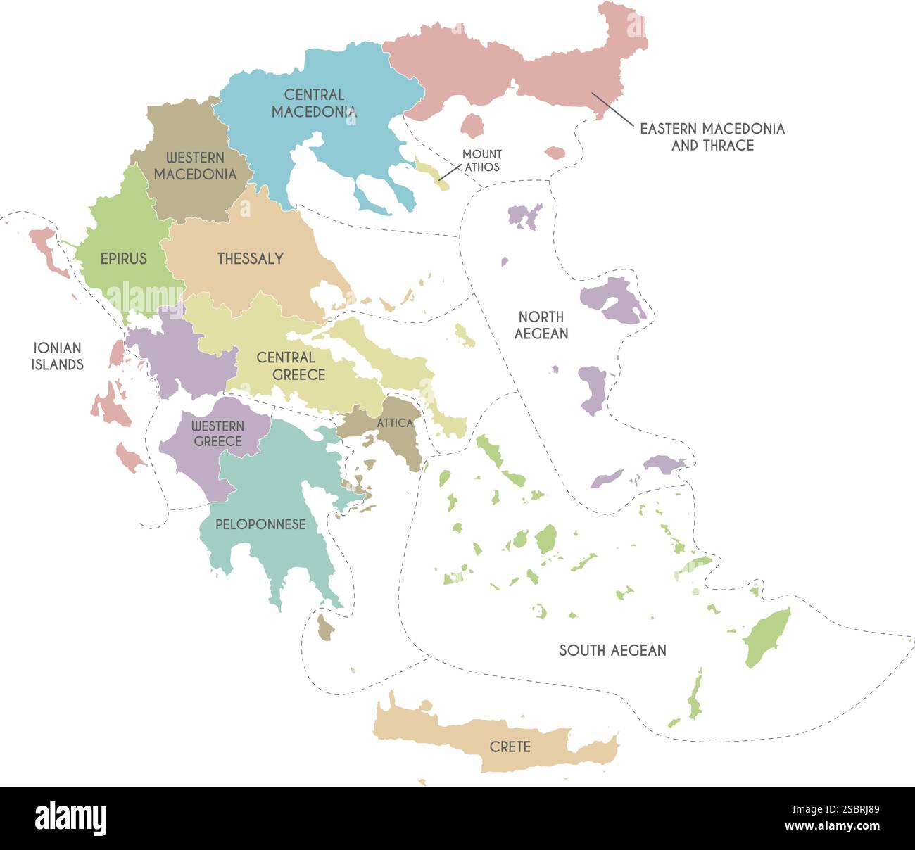 Vector map of Greece with regions or territories and administrative divisions. Editable and ...