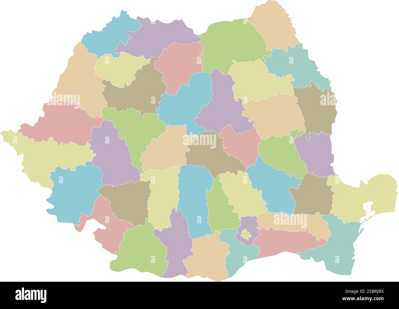 Vector regional blank map of Romania with counties or territories and administrative divisions ...