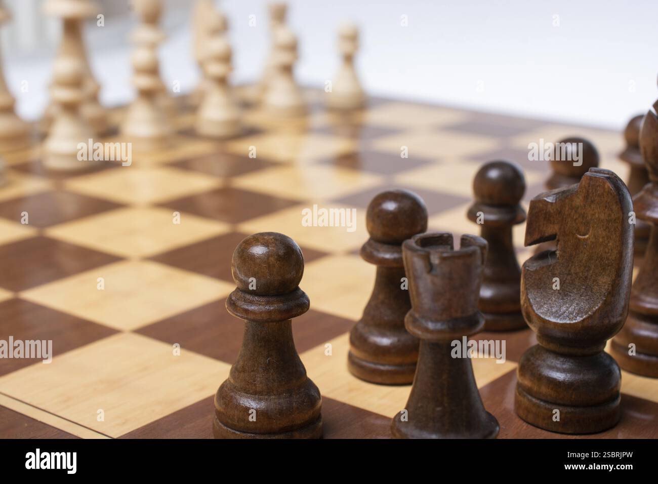 Intellectual game -chess. Wooden chess pieces on the chessboard Stock ...