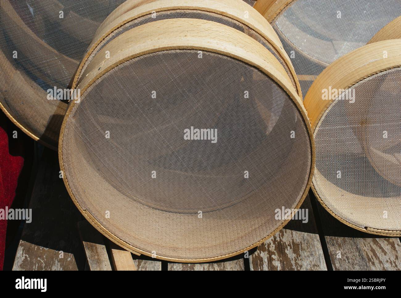 Traditional type sieves made of wood Stock Photo - Alamy
