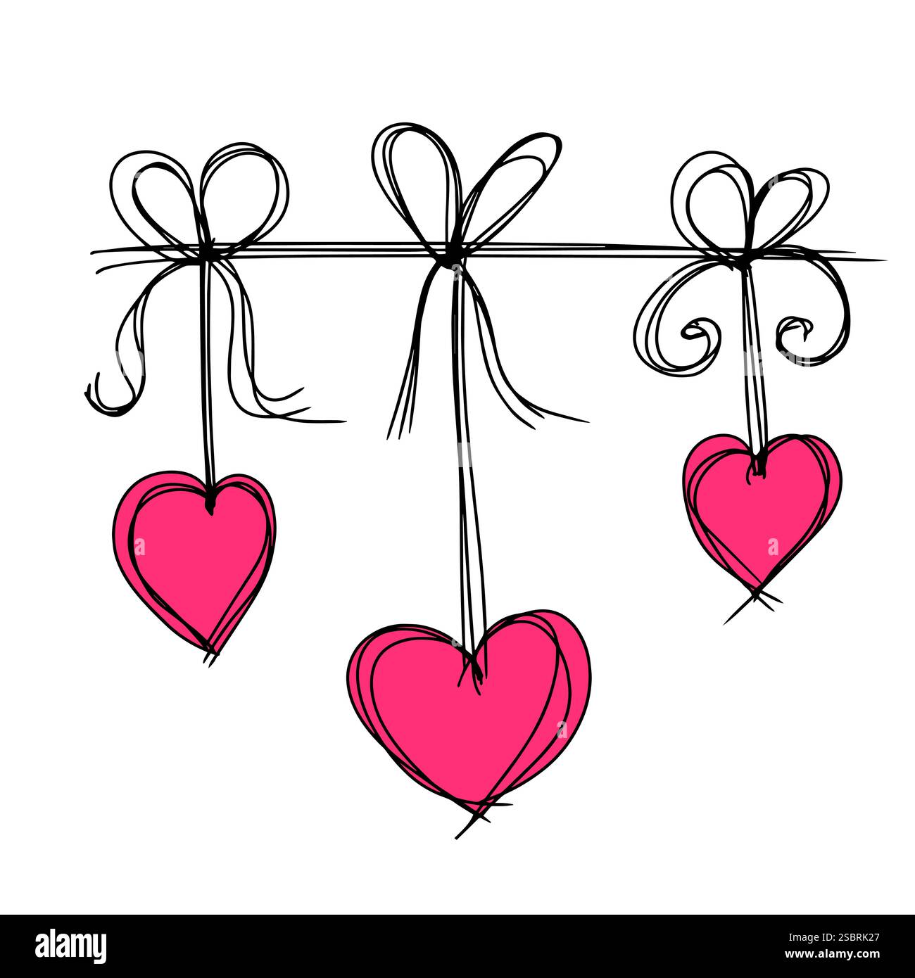 Three hearts on a string on a pink background. Love designs for ...