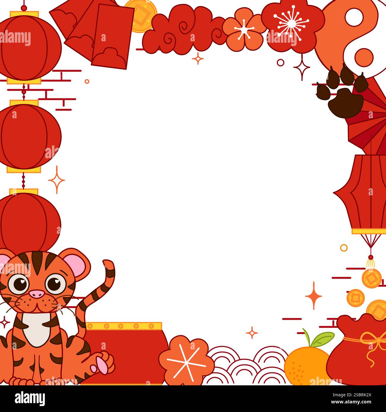 Classic Chinese elements 2034 Tiger lunar lantern festival CNY vector ...