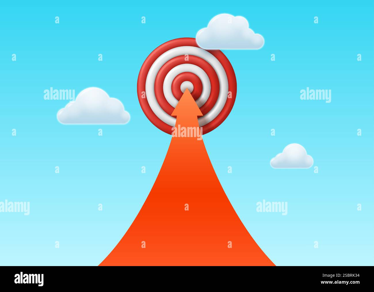 Target hovering in the sky among clouds and arrow pointing upward ...