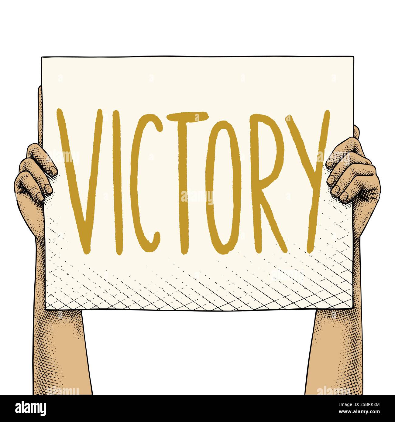 Hand raising a sign that says Victory Colored Stock Vector Image & Art ...