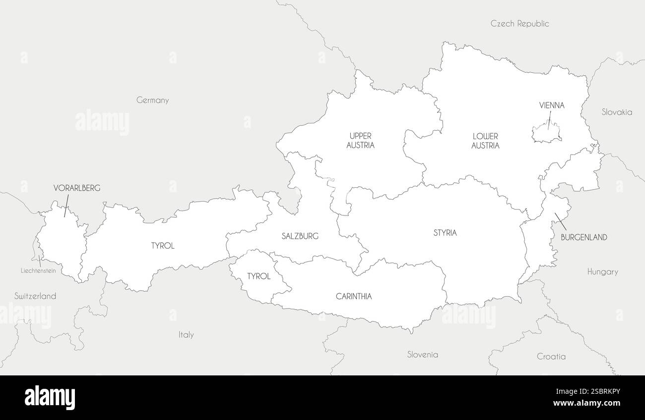 Vector regional map of Austria with federal states and administrative ...