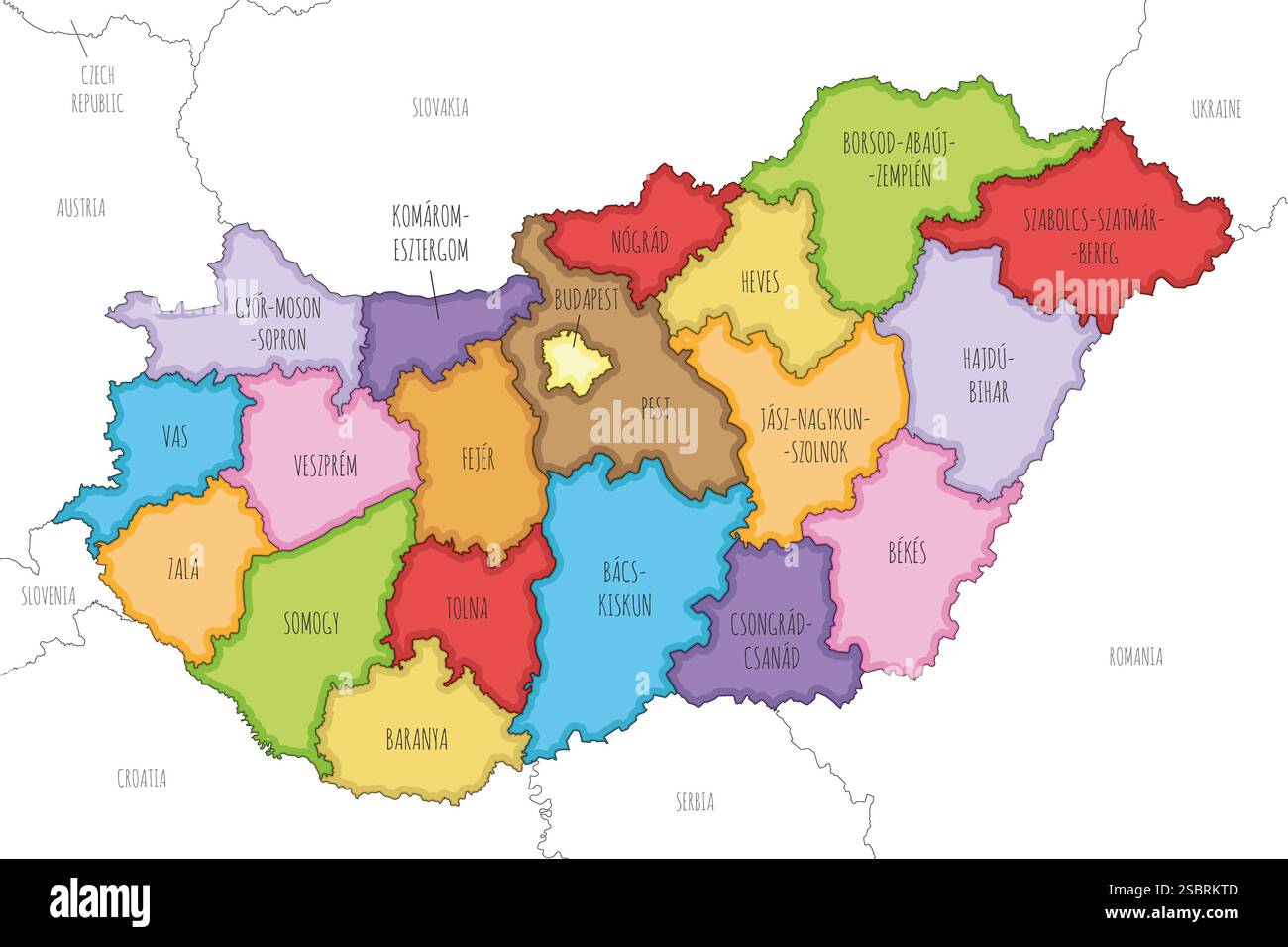 Vector illustrated regional map of Hungary with counties and ...