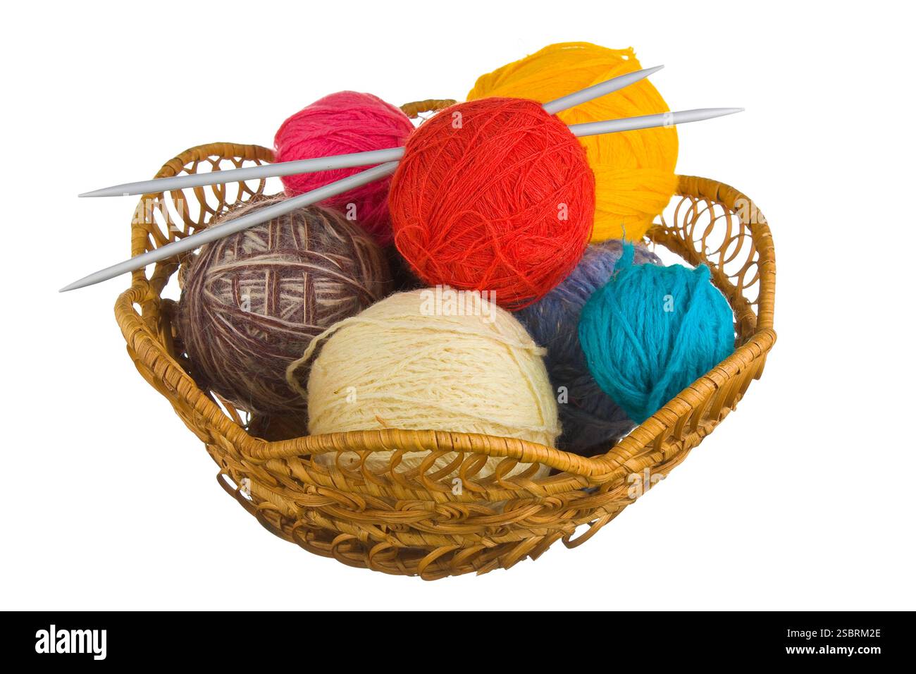 Ball of wool in basket is isolated on a white background Stock Photo ...