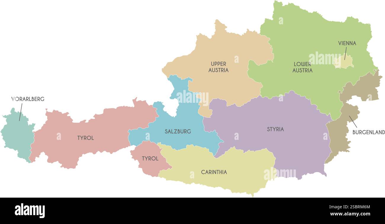 Vector regional map of Austria with federal states or territories and ...