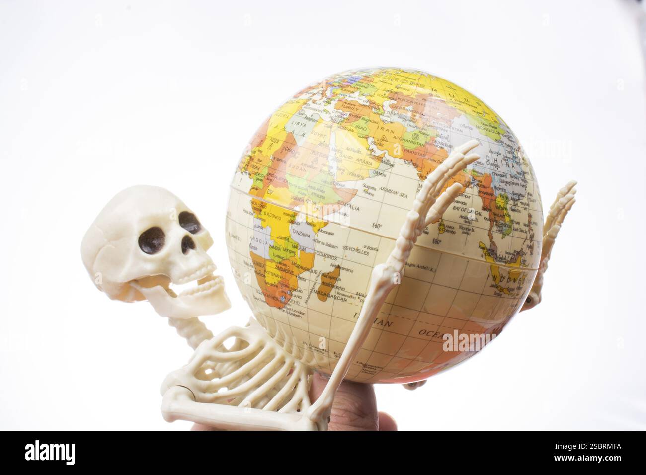 The earth in a skeleton hand Stock Photo - Alamy