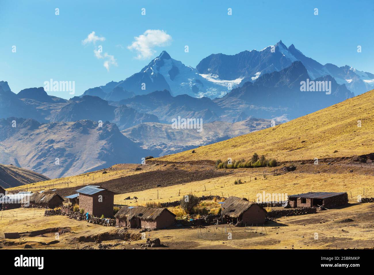 Traditional adobe house in small mountains village, Peru Stock Photo ...