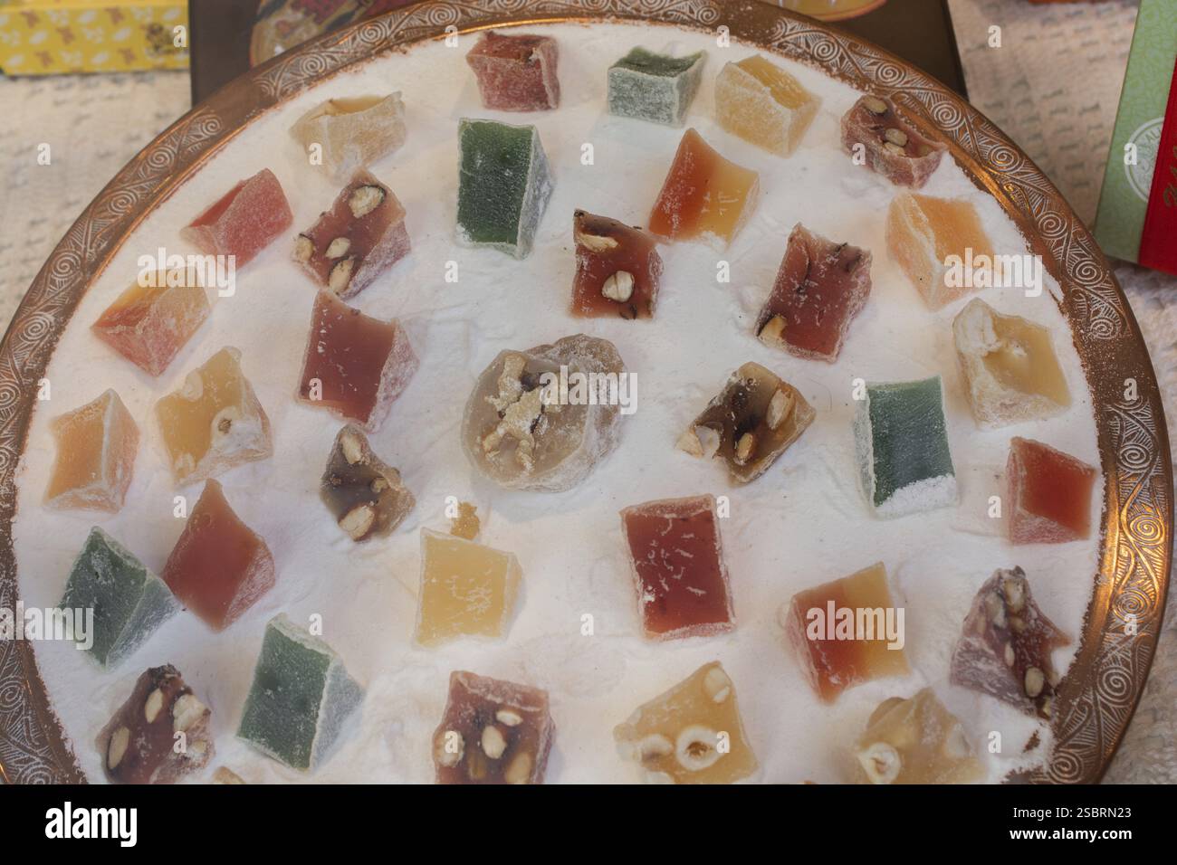 Traditional Turkish Delight, Sugar coated soft candy Stock Photo - Alamy