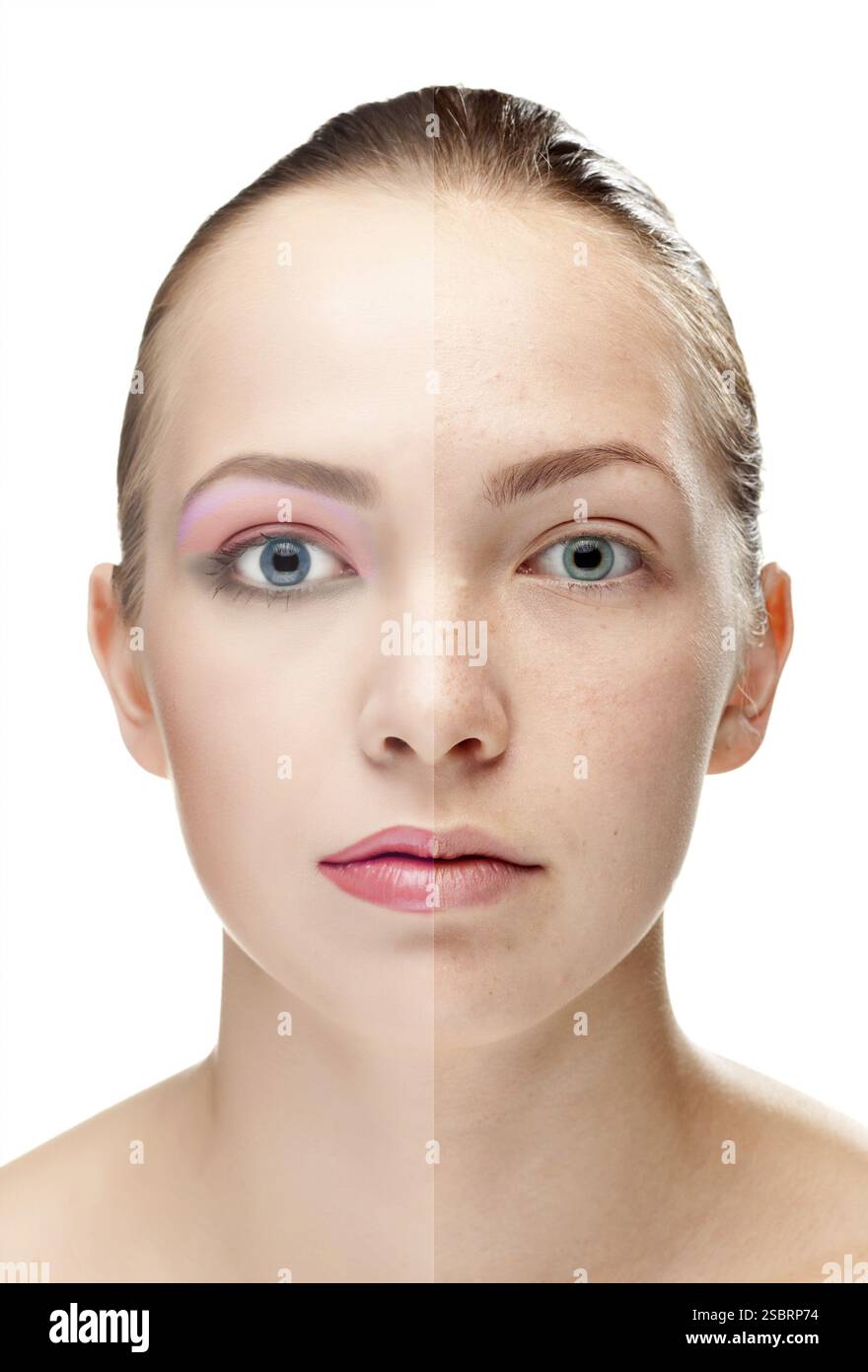 Concept before and after contrast, power of make-up Stock Photo - Alamy