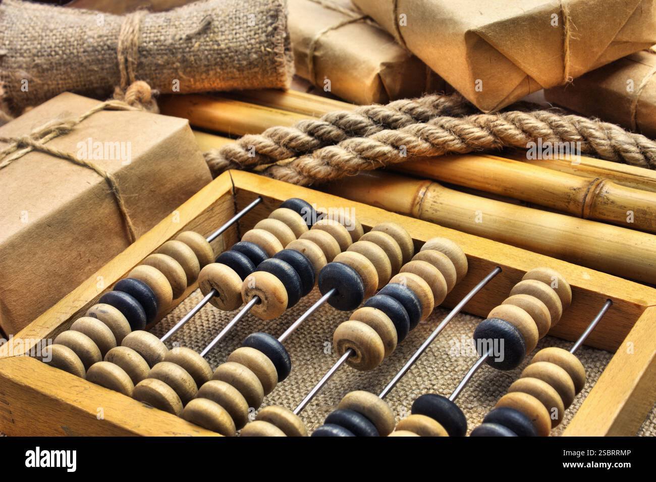 Still Life in a warehouse with abacus in old-style Stock Photo - Alamy