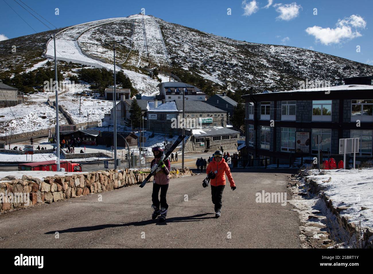 Skiers at the Puerto de Navacerrada ski resort on February 4, 2025, in ...